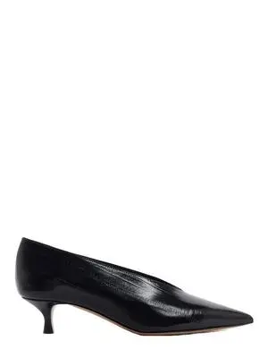Le Monde Beryl Babouche Kitten Heel In Leather Eel Effect - Black