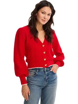Allison Solid Piper Cardigan - Red