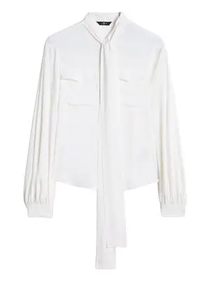 7 For All Mankind Silk Optical Balloon Sleeve Blouse - White
