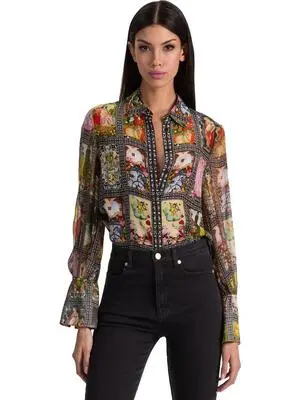 Alice + Olivia Wan Silk Printed Blouse - Denim