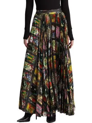 Alice + Olivia Katz Printed Pleated Maxi Skirt - Natural