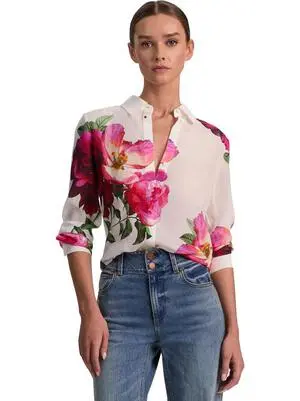 Alice + Olivia Willa Printed Silk Blouse - White
