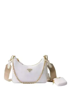 Prada Prada Re-Edition 2005 Re-Nylon Shoulder Bag With Saffiano Leather Trim White