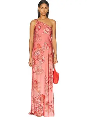 Hemant & Nandita One Shoulder Sash Dress - Coral