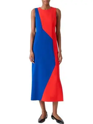 Akris Colorblock Wool Blend Sheath Dress - Vermillion-lapis Blue