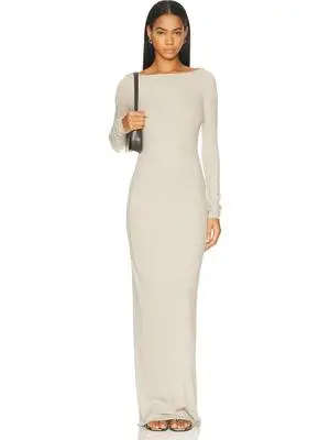 Eterne Long Sleeve Boatneck Maxi Dress - Heather Oatmeal