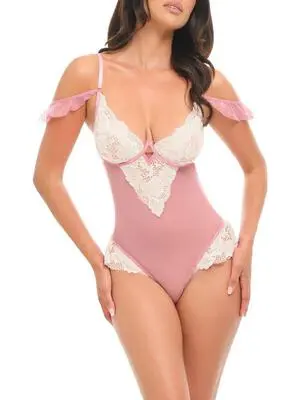 OH LA LA CHERI Cassandra Lace Trim Underwire Teddy - Lilas/bright White