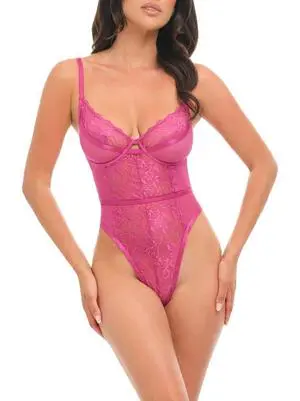 OH LA LA CHERI Underwire Lace And Mesh Teddy - Rose Violet