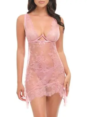 OH LA LA CHERI Beatriz Cutout Underwire Lace Chemise - Lilas