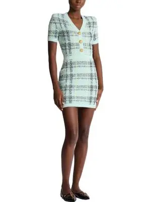 Balmain Short Glitter Tweed Dress - Green