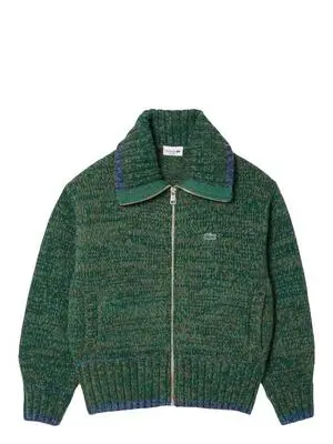 Lacoste Relax Fit Zip Cardigan - Olive Mouline/bleu France