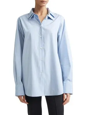 RÓHE Double Collar Striped Shirt - Blue Stripe