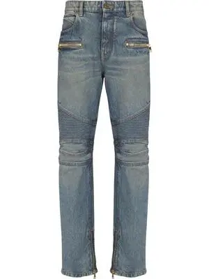 Balmain Biker Jeans In Vintage Denim - Blue