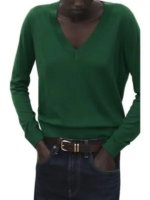 Mango V-neck Sweater - Dark Green
