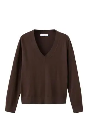 Mango V-neck Sweater - Tobacco Brown