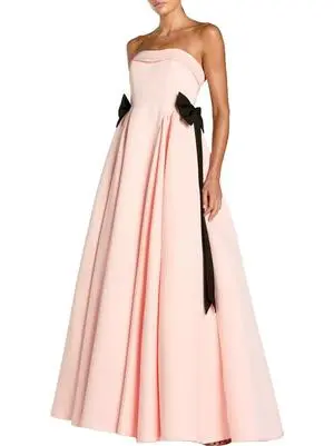 Mac Duggal Satin Strapless Ball Gown With Bows - Blush