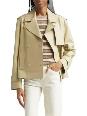 Veronica Beard Heathcliff Crop Leather Trench Coat - Stone Khaki