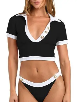 L'Agence Anastasia Colorblock Crop Rashguard - Black