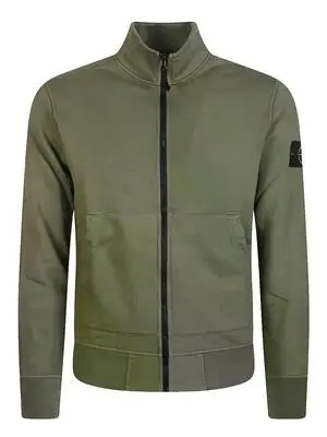 Stone Island Zip-up Jacket With Logo Patch - Green