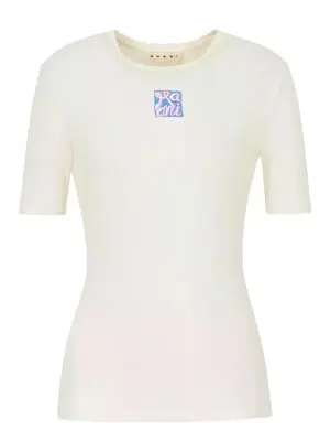 Marni Ribbed Logo-embroidered T-shirt - Neutrals