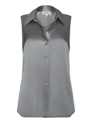 L'Agence Collared Sleeveless Blouse - Grey