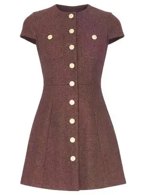 Alice + Olivia Shiloh Buttoned Short-sleeve Dress - Brown