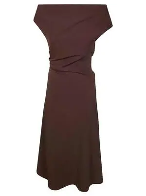 P.a.r.o.s.h Gathered Midi Dress - Brown