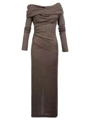 ENTIRE STUDIOS Off-shoulder Draped Wool Maxi Dress - Brown