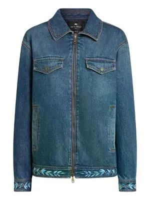 ETRO Embroidered Zip Denim Jacket