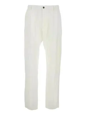 Emporio Armani Drawstring Linen Trousers - White