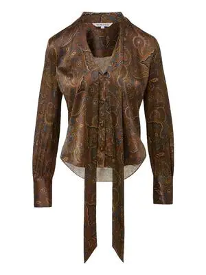 Veronica Beard Francine Paisley Tie-neck Blouse - Brown