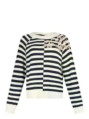 Liu Jo Striped Sweater With Stone Embellishments - Black