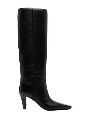 Saint Laurent Square Toe Leather Boots - Black