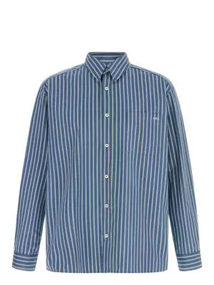 A.p.c. Malo Striped-pattern Chest-pocket Shirt - Blue