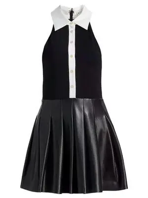 Alice + Olivia Collared Pleated Mini Dress - Black