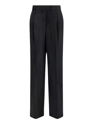 FERRAGAMO Pinstripe Wool Trousers - Black