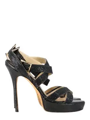 JIMMY CHOO Glittered Platform Sandals - Black
