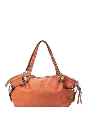 Gucci Boston Braided Handle Leather Tote Bag - Orange
