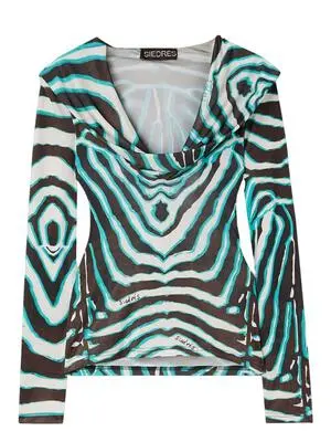 SIEDRES Casey Zebra-print Satin Top - Turquoise