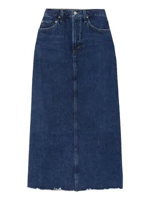 AGOLDE Hilla Frayed Denim Maxi Skirt - Dark Denim