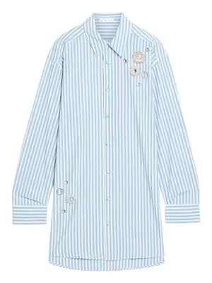 AREA Embellished Striped Cotton-blend Poplin Shirt - Light Blue