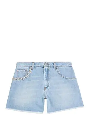 AREA Crystal-embellished Denim Shorts - Light Denim