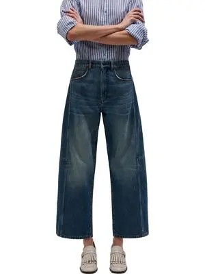 ME+EM Cropped Exaggerated Tapered Jean - Mid Blue Wash