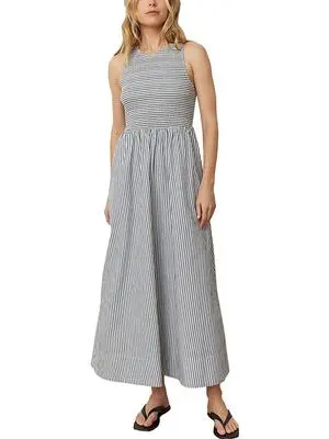 Marine Layer Darcy Smocked Maxi Dress - Navy Stripe