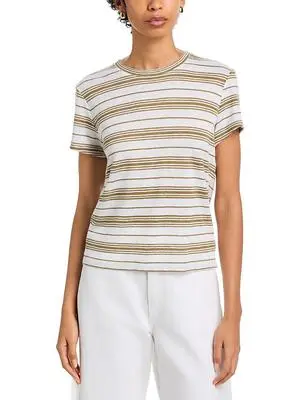FRAME The Linen Blend Striped Tee - Military Multi