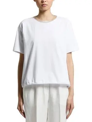 Peserico Satin Neck Gathered Hem Tee - Beige Birch