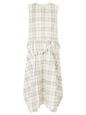 JIL SANDER Ruffled Checked Cotton-poplin Midi Dress - Multi