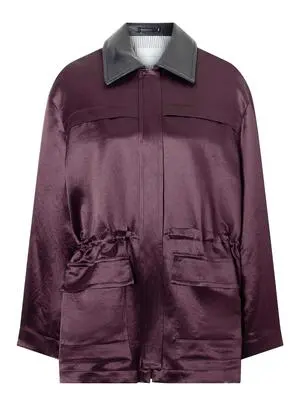 Maria Mcmanus Leather-Trimmed Sateen Jacket Plum