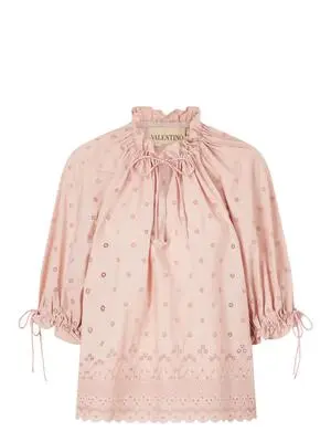 Valentino Garavani Tie-detailed Broderie Anglaise Blouse - Pink