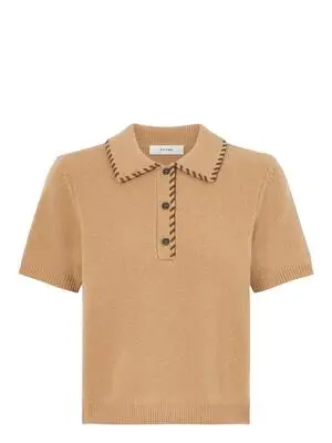 FRAME Whipstitched Wool And Cashmere-blend Polo Shirt - Brown